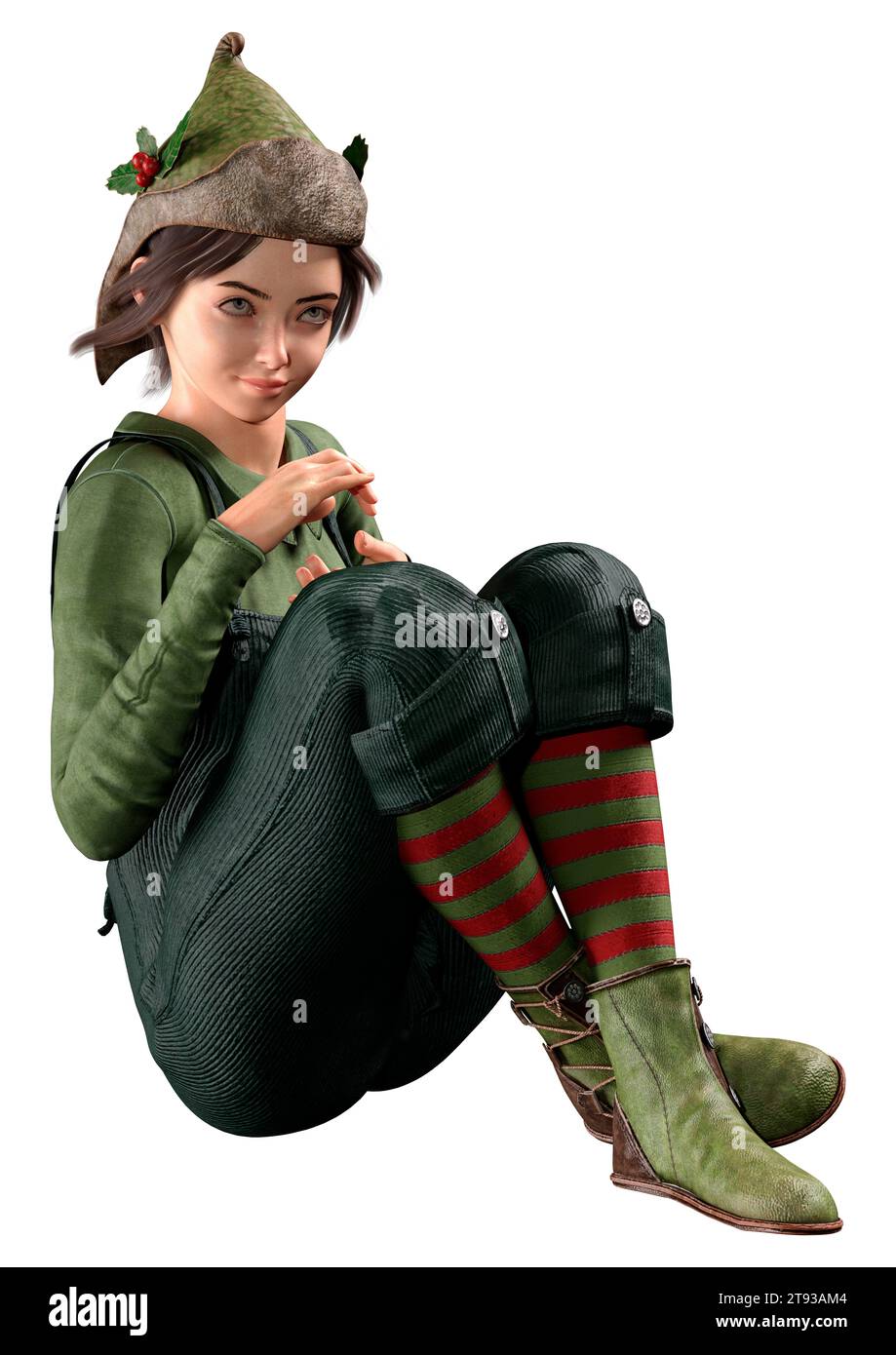 3D rendering of a female Christmas helper isolated on white background ...