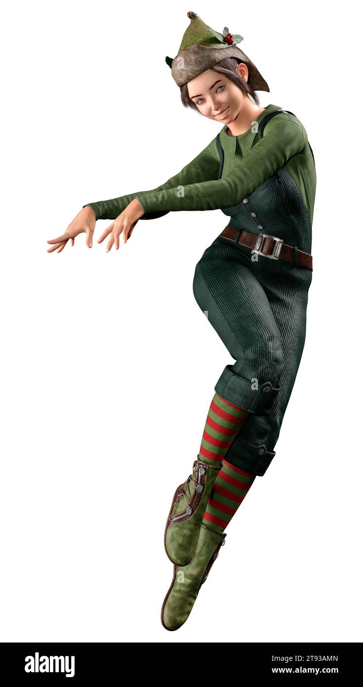 3D rendering of a female Christmas helper isolated on white background ...