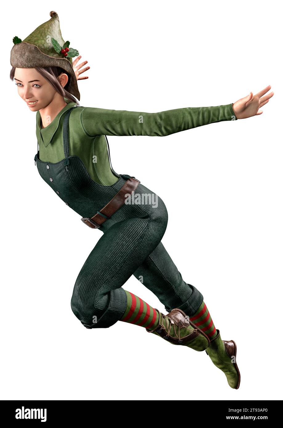 3D rendering of a female Christmas helper isolated on white background ...