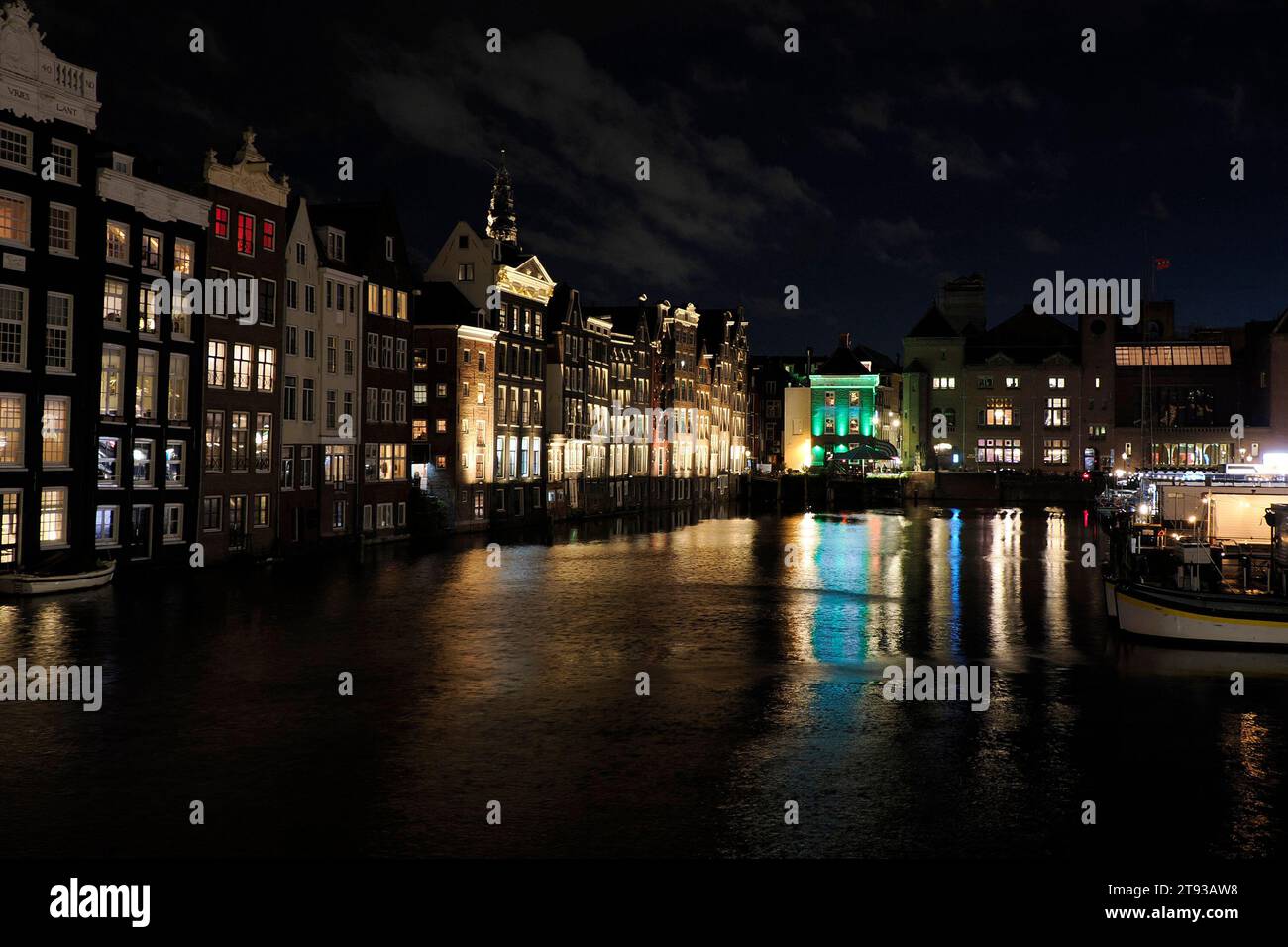 amsterdam ancient buildings over canals, netherlands night view Stock ...