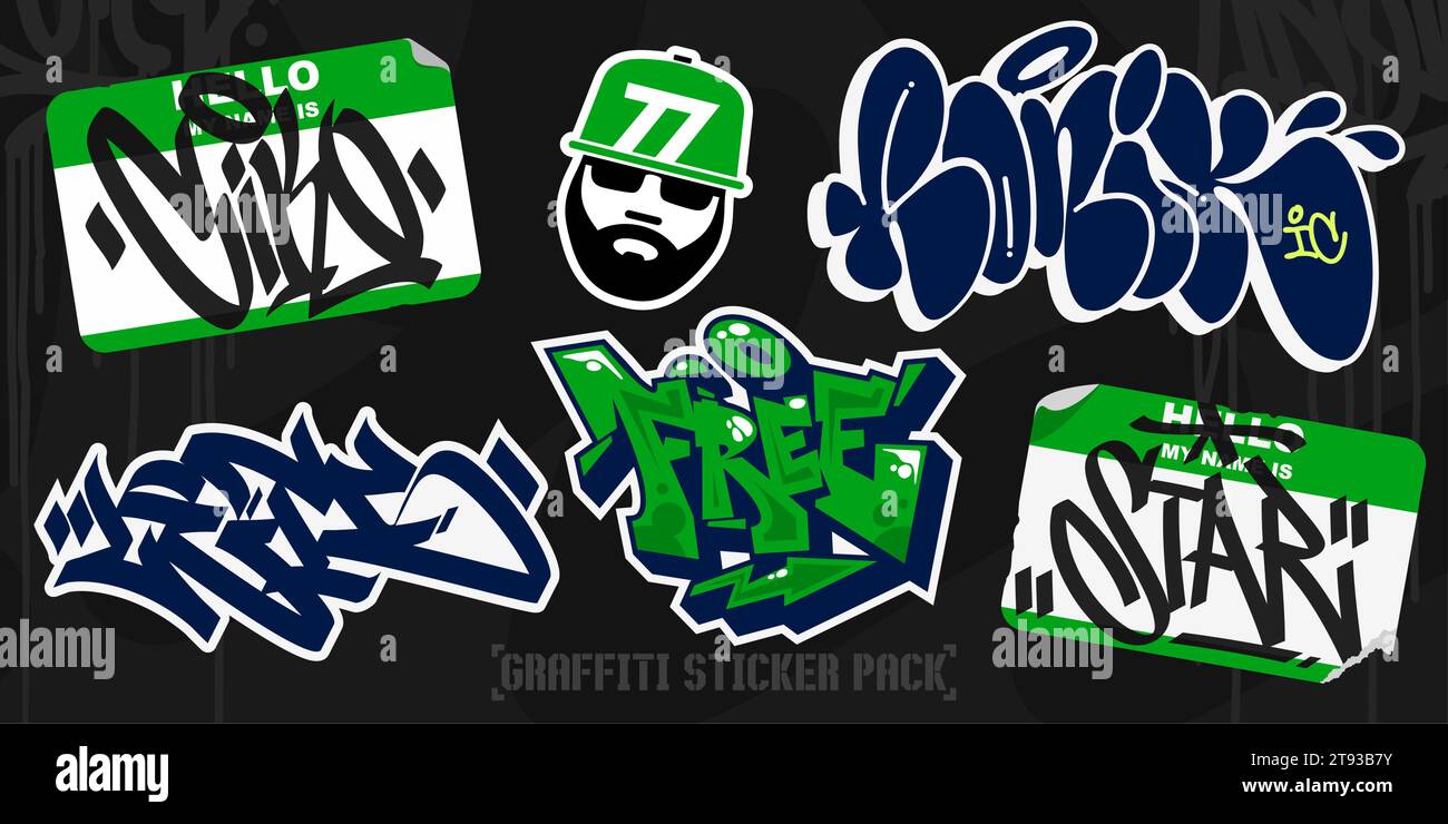 Green Abstract Colorful Urban Graffiti Style Sticker Bombing With Some ...