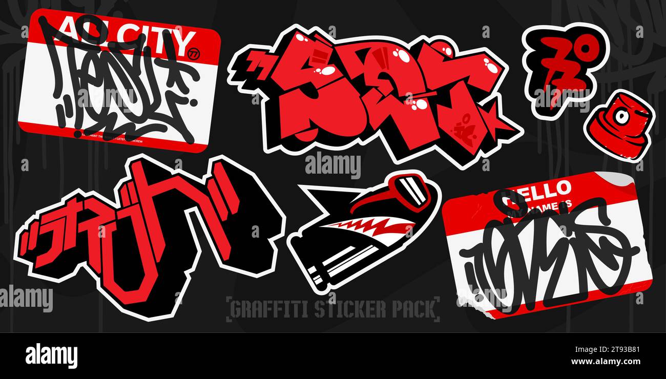 Red Abstract Colorful Urban Graffiti Style Sticker Bombing With Some ...
