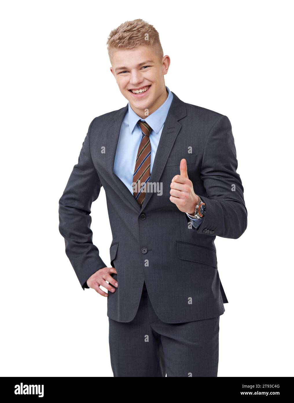 Thumbs up, portrait and business man in studio for success, winning ...