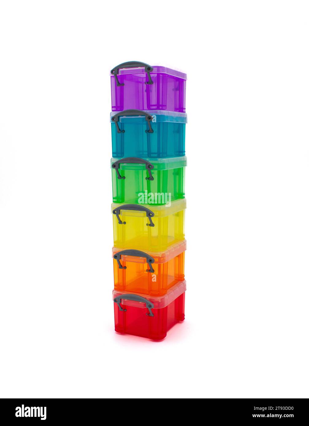 Photo of six stacking transparent plastic rainbow storage bins with ...