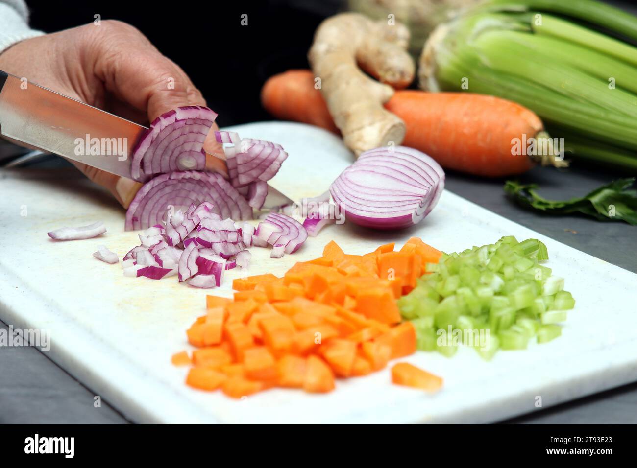 Woman cuts celery slices hi-res stock photography and images - Alamy