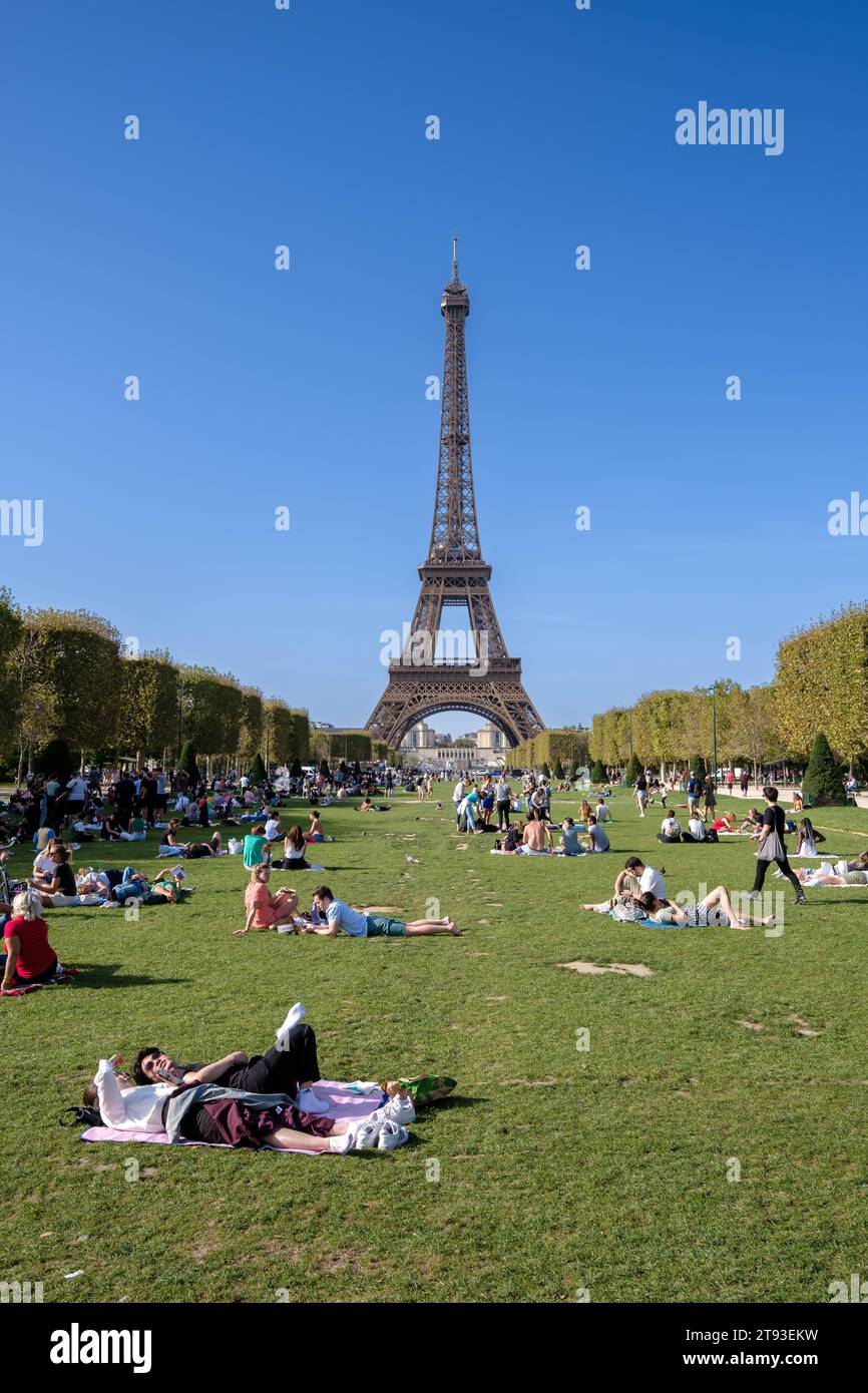 Paris, France - October 8, 2023 : Panoramic view of the Champ de Mars ...