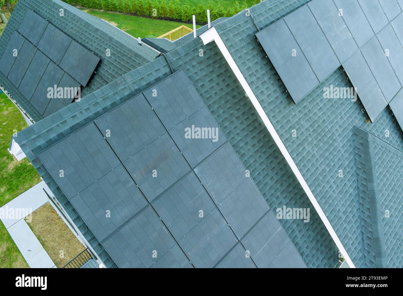 Solar panel roof mounted on top a house is equipped with solar panels ...