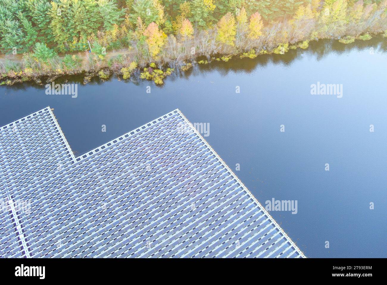 Large water pond with floating solar panels for generation electricity ...