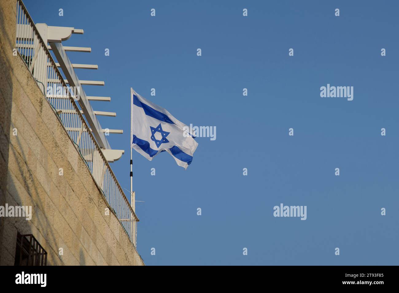 Flag of the State of Israel with the six-pointed Star of David on a ...