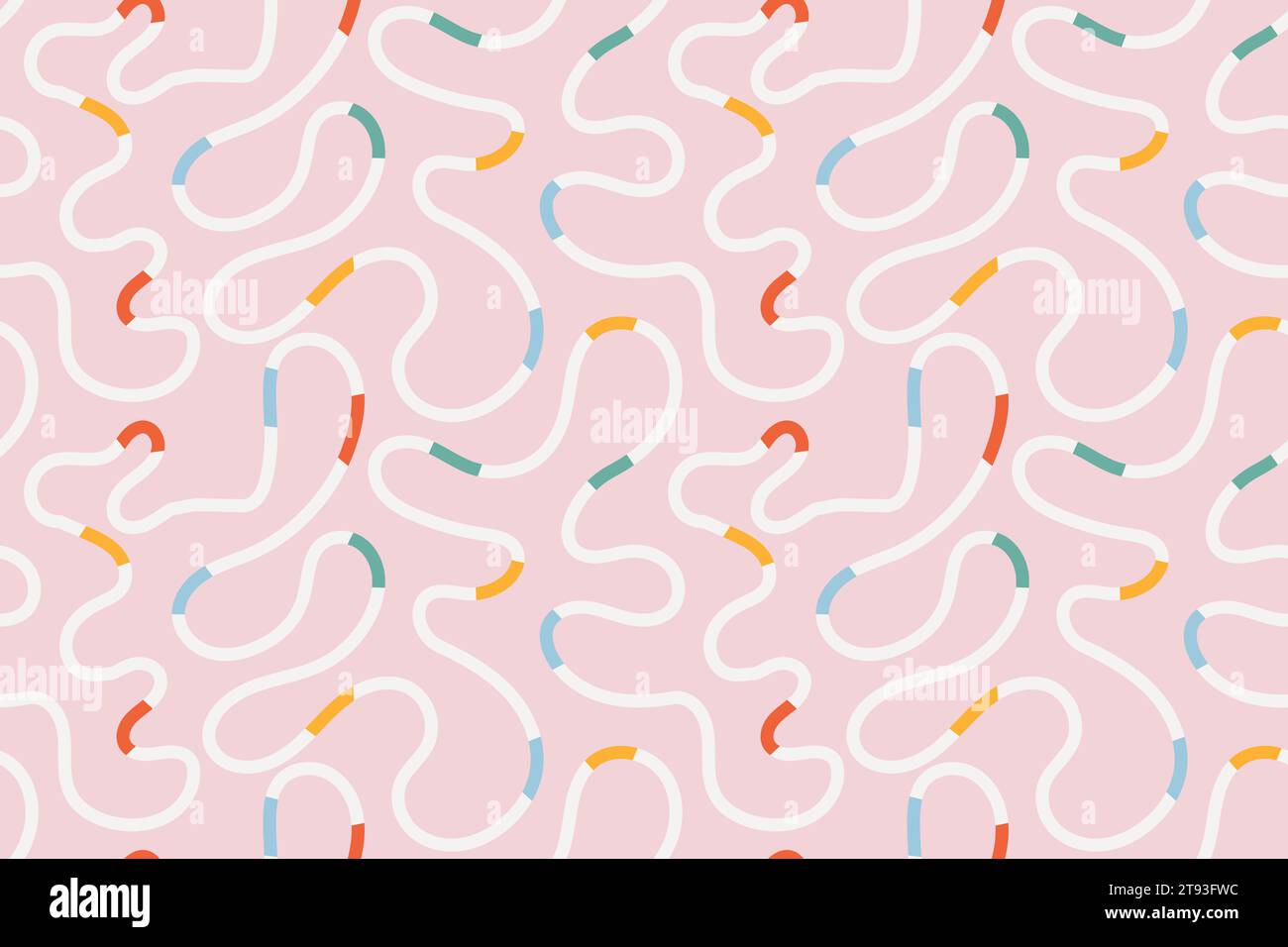 Naive seamless squiggle pattern with bright hand drawn lines on a light ...