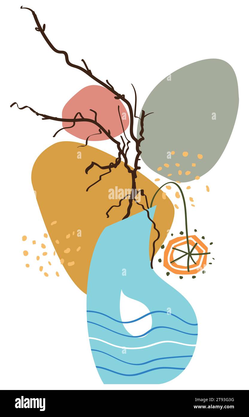 Abstract posters with vases. Trendy still life collage with pot, plant ...