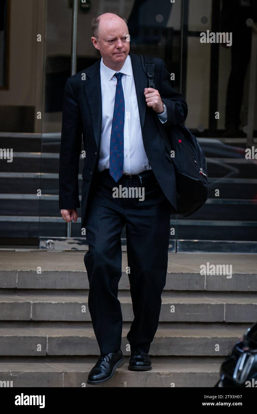 Chief medical officer Sir Chris Whitty leaving after giving a statement ...
