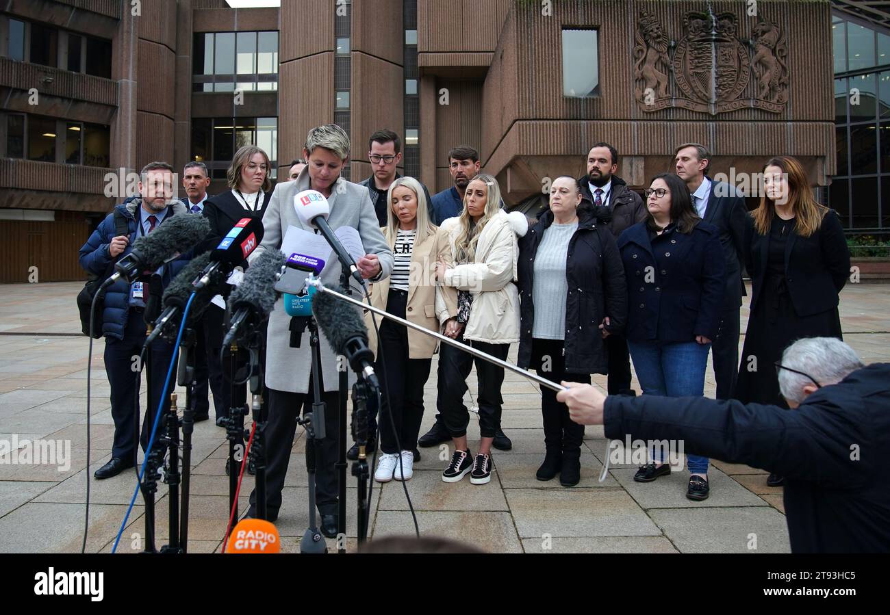 Ashley Dales' mother Julie Dale (centre left) listens as a statement is ...