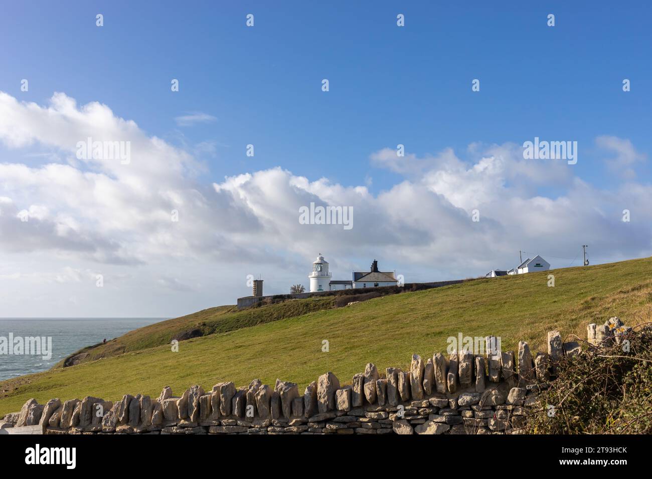 View of Anvil Point lighthouse at Durlston Country Park near Swanage ...