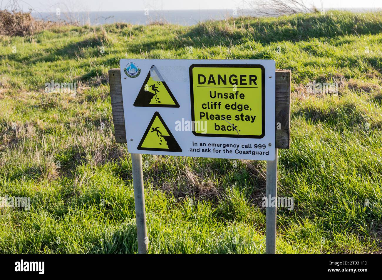 Danger unsafe cliff edge warning sign, Swanage, Dorset, UK Stock Photo ...