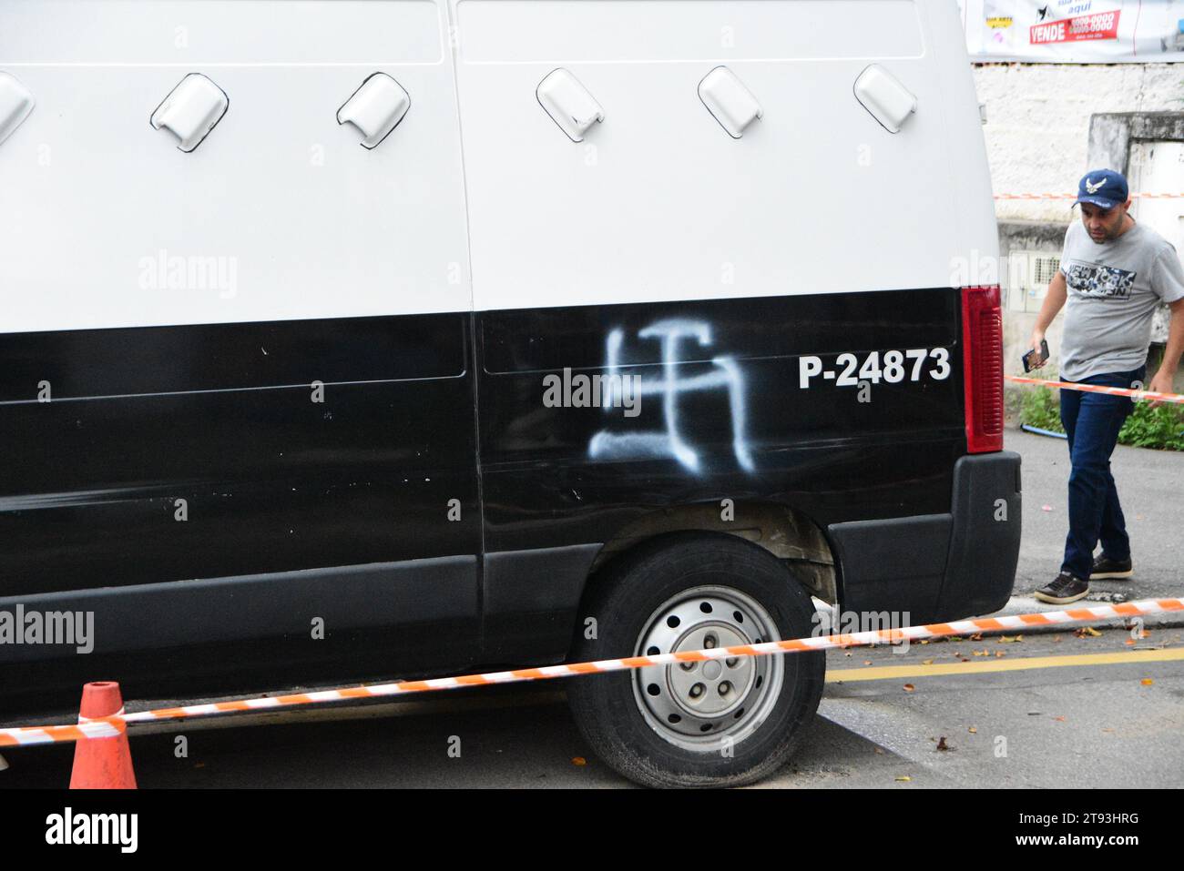 Police car spray-painted with Nazi swastika in Sao Paulo, Brazil Stock ...