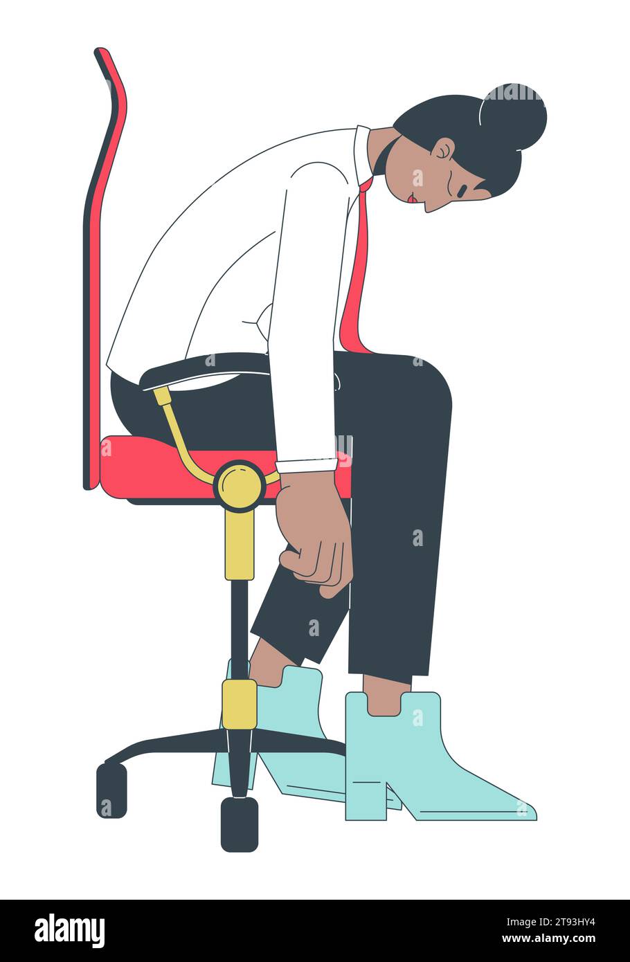 Black Female Employee Falling Asleep On Office Chair 2d Linear Cartoon
