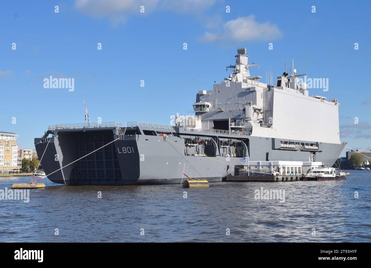 Berthed at Greenwich South London is the Royal Netherlands Navy warship HNLMS Johan de Witt. The ...