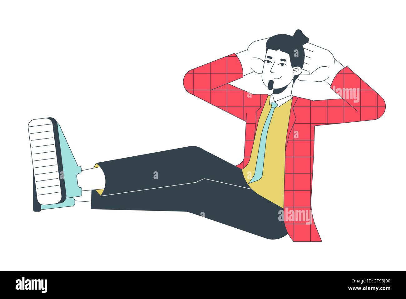 Chilling relaxing caucasian office guy 2D linear cartoon character ...