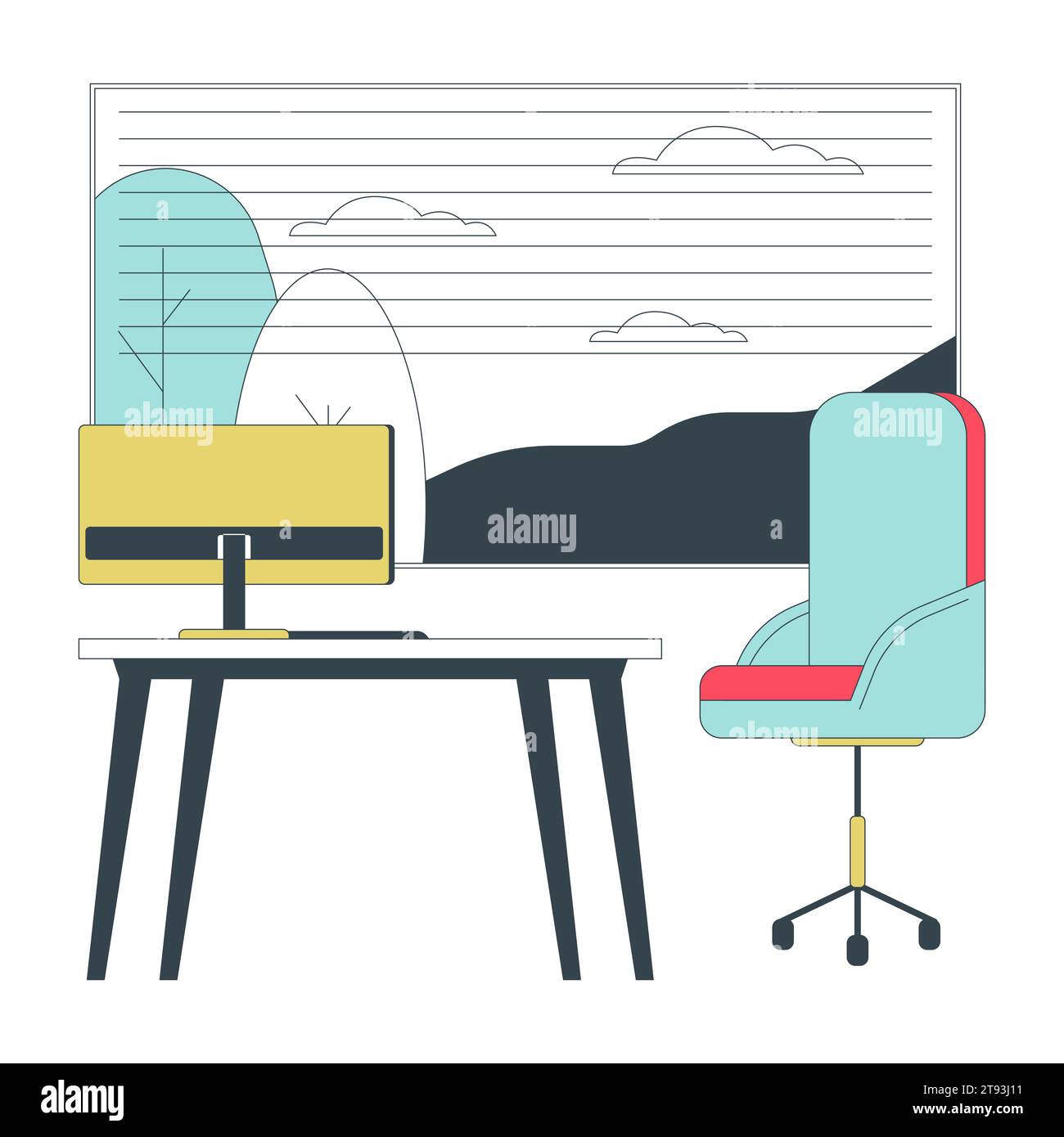 Workplace comfortable 2D linear cartoon object Stock Vector Image & Art ...