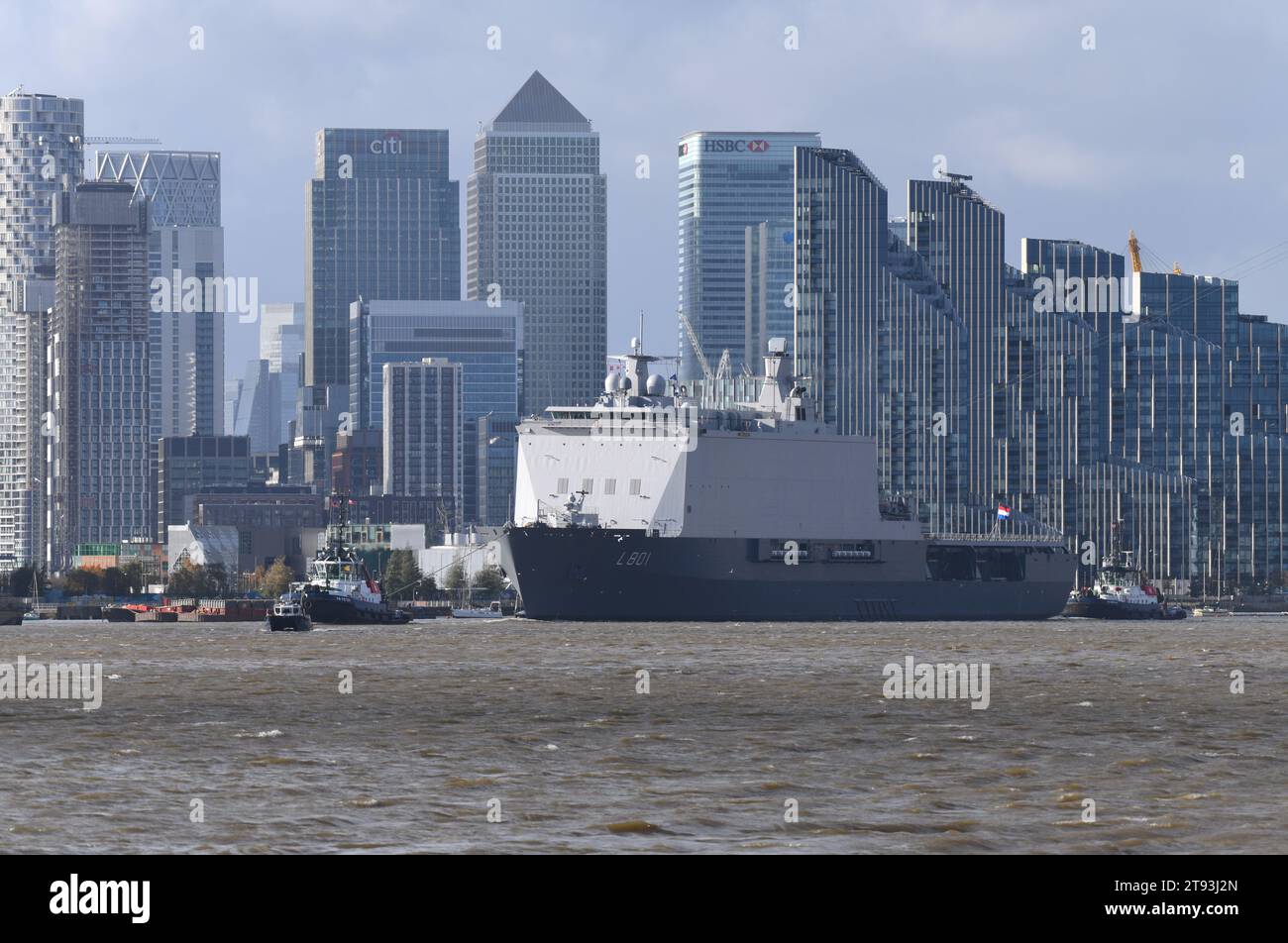 Buffeted by strong winds the Royal Netherlands Navy’s gigantic warship HNLMS Johan de Witt was ...