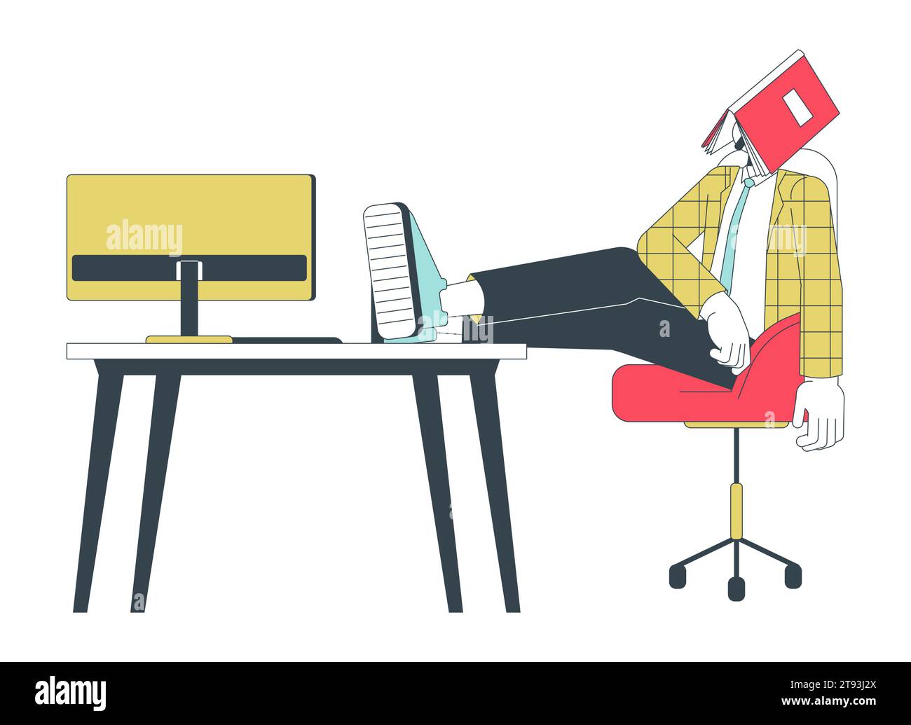 Office worker napping at workplace 2D linear cartoon character Stock ...