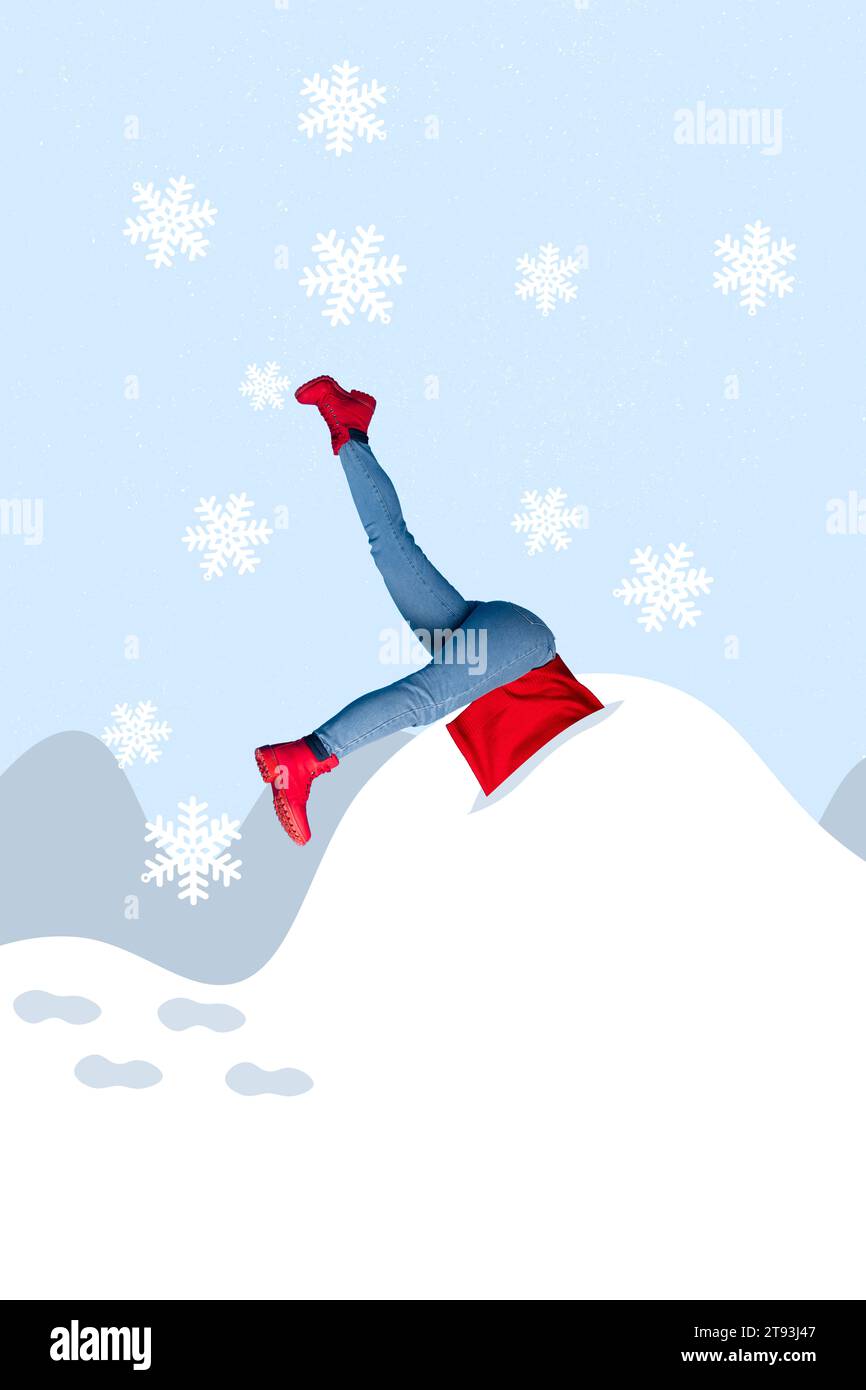 Vertical picture collage of upside down legs funky crazy girl sticking ...