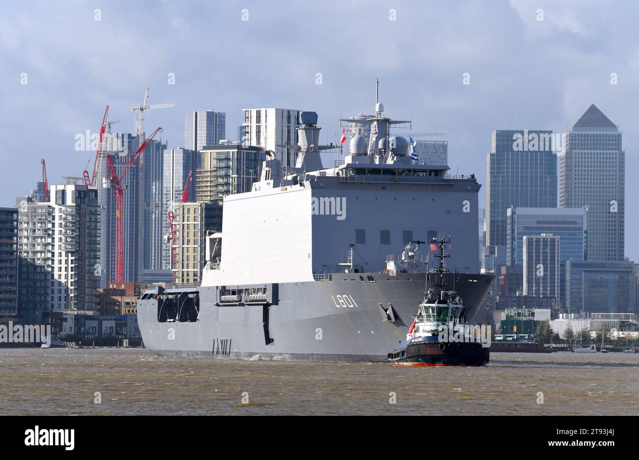 Buffeted by strong winds the Royal Netherlands Navy’s gigantic warship HNLMS Johan de Witt was ...