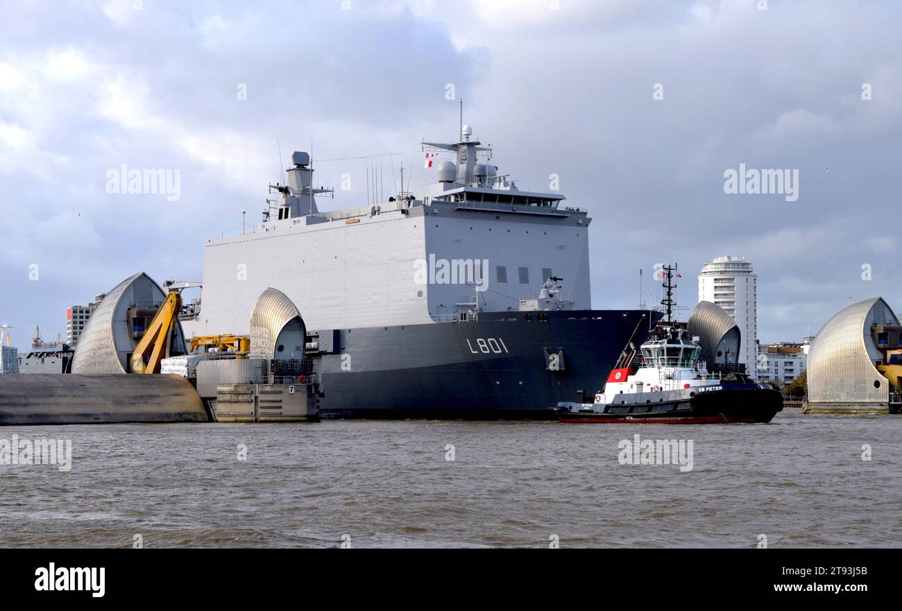 Buffeted by strong winds the Royal Netherlands Navy’s gigantic warship ...