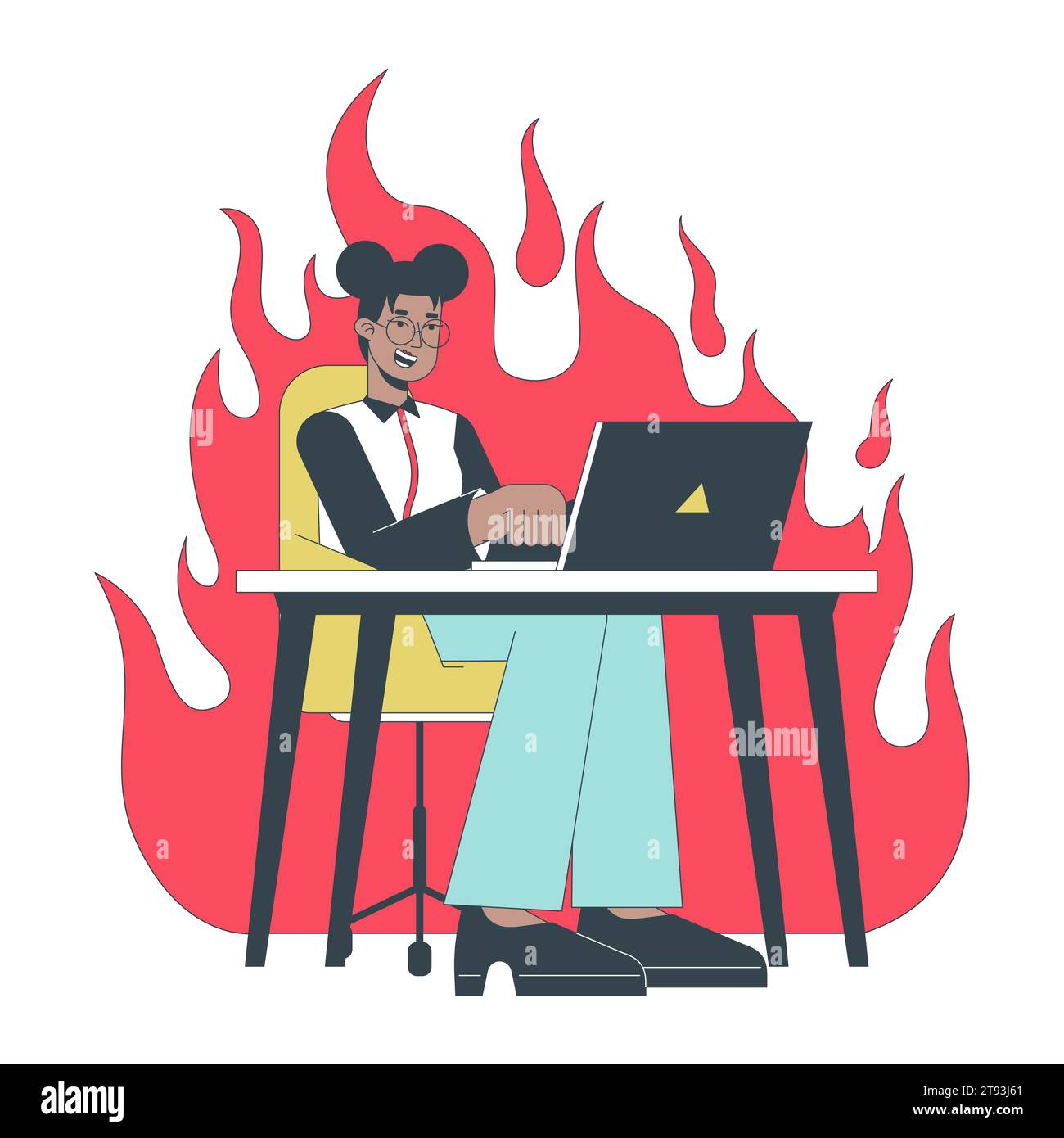 Gen z employee demonstrating passion at work 2D linear cartoon ...