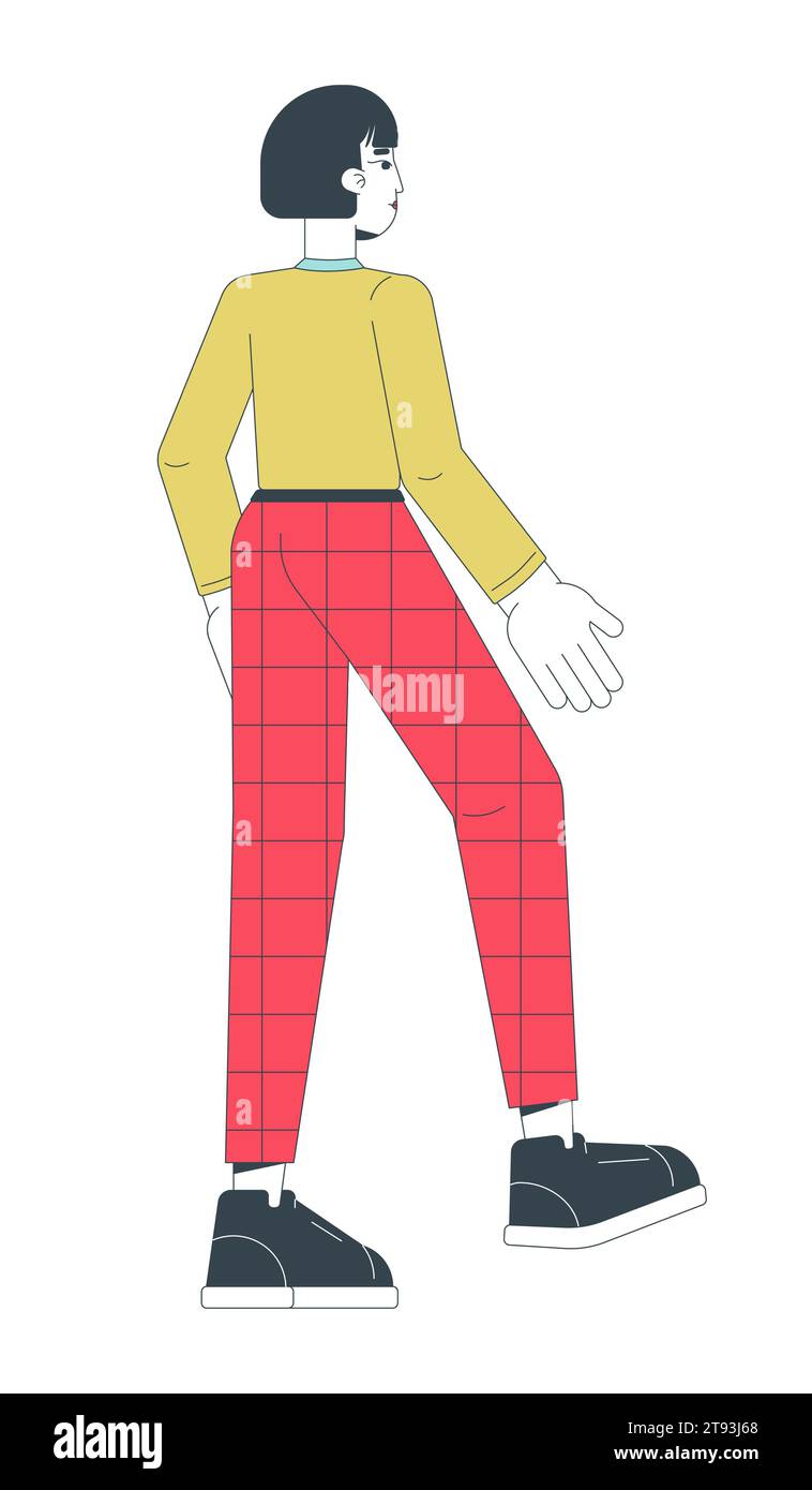 Young adult korean woman stepping forward 2D linear cartoon character ...