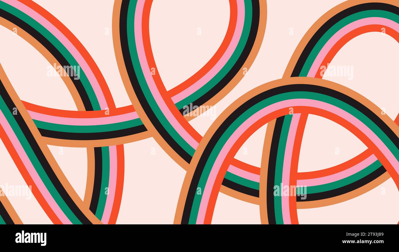 Abstract background design with colorful wavy lines in retro 60s-70s ...