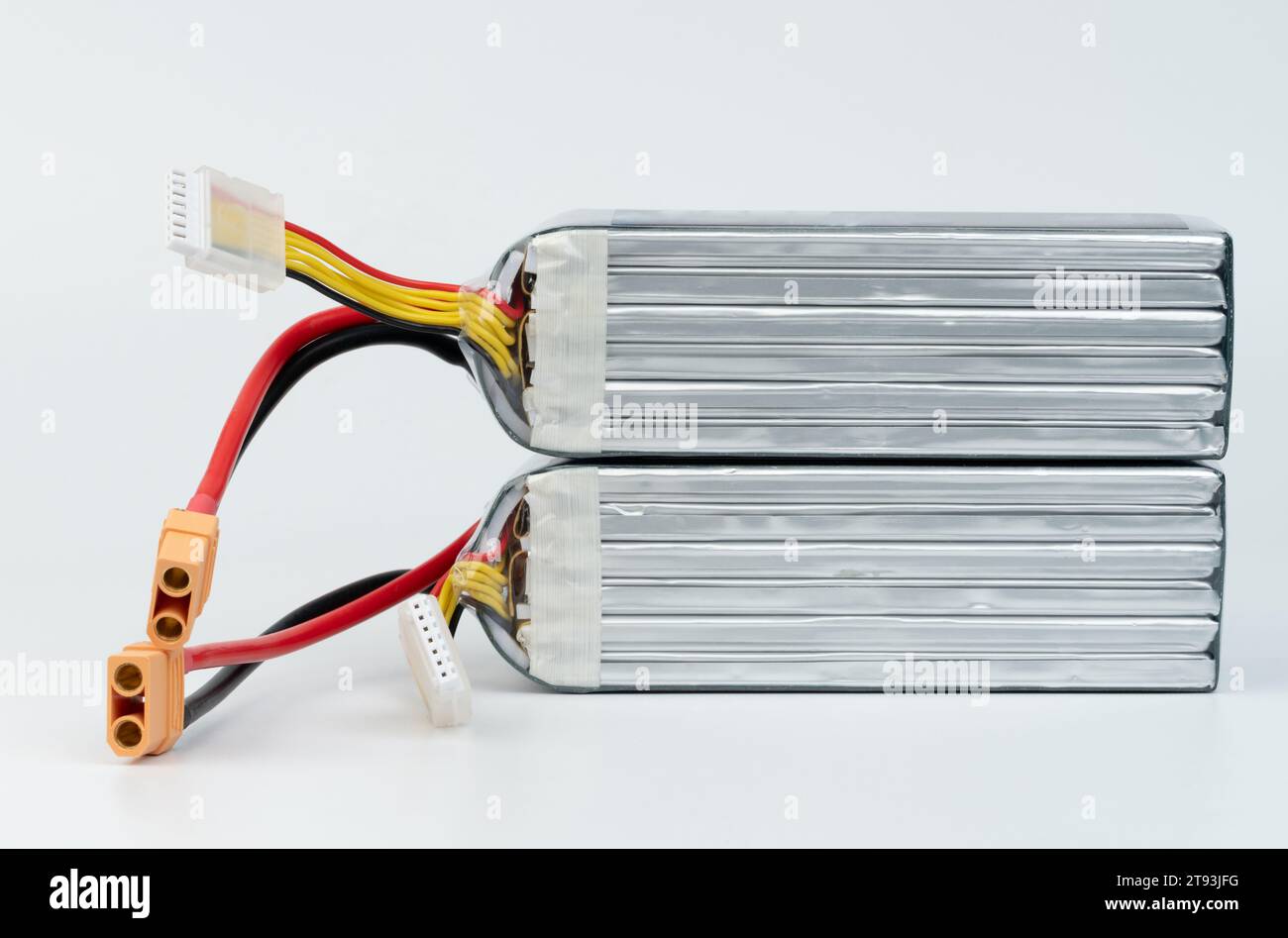 New polymer batteries with wire connector isolated on white studio ...