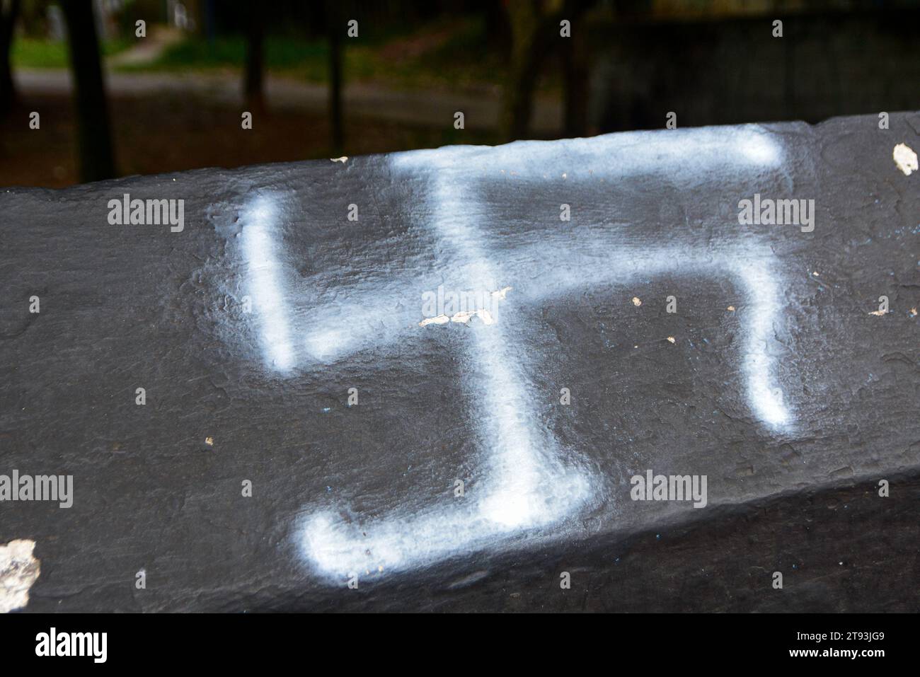 Police car spray-painted with Nazi swastika in Sao Paulo, Brazil Stock ...
