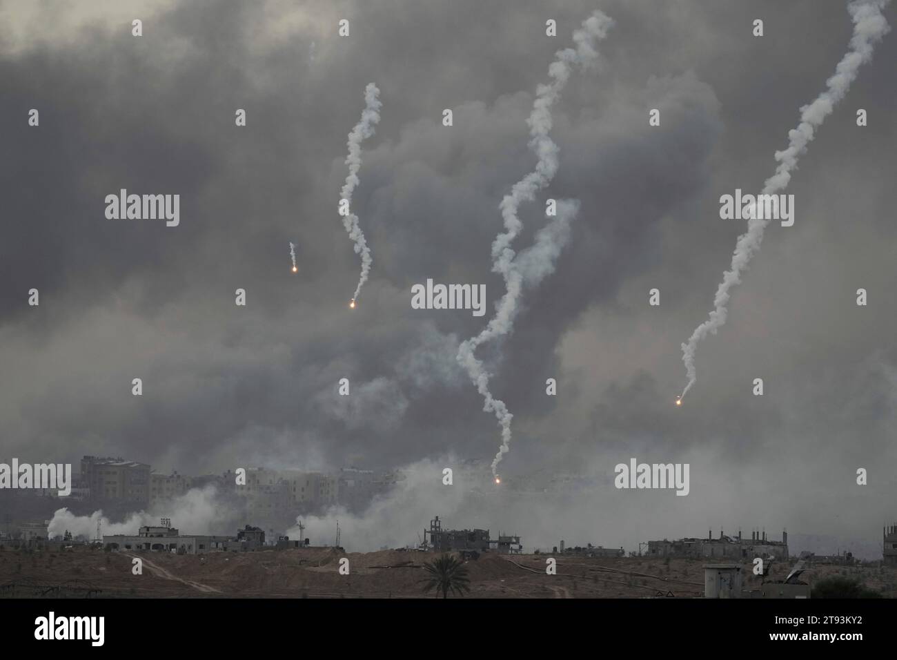 Smoke rises following an Israeli airstrike in the Gaza Strip, as seen ...