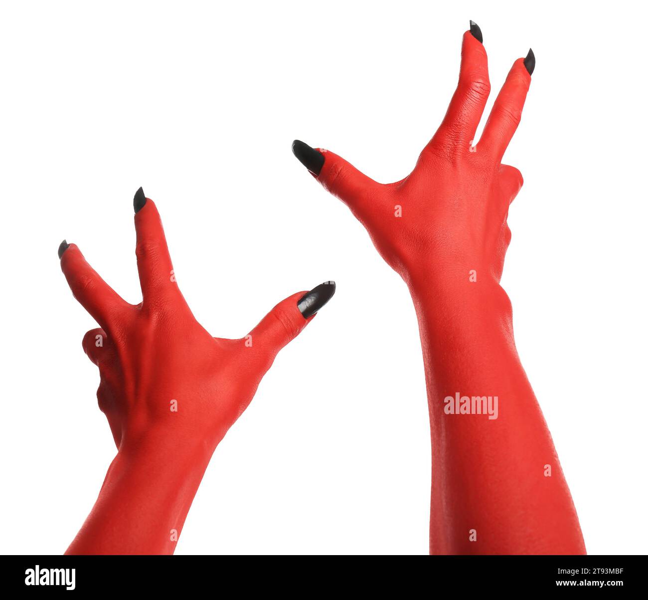 Scary monster on white background, closeup of hands. Halloween ...