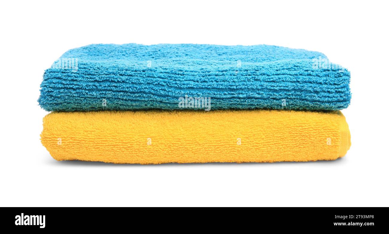 Two colorful terry towels isolated on white Stock Photo - Alamy