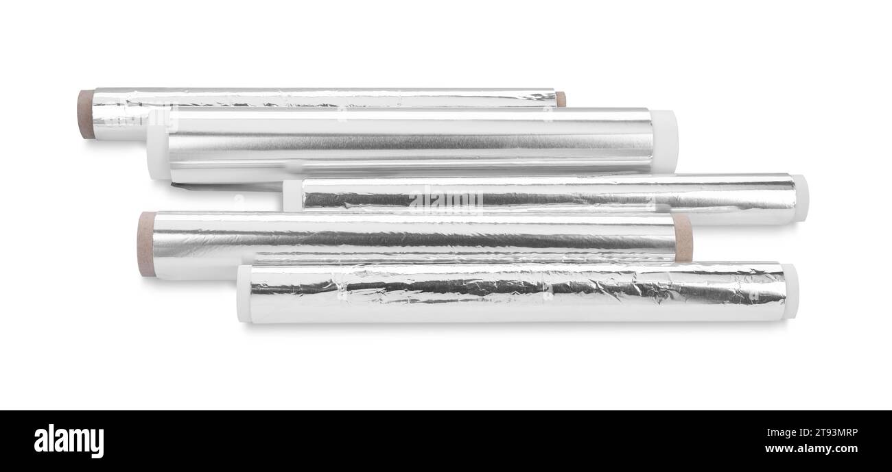 Rolls of aluminum foil isolated on white Stock Photo - Alamy
