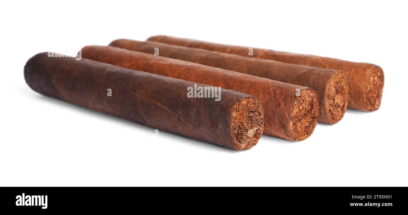 Cigars wrapped in tobacco leaves isolated on white Stock Photo - Alamy