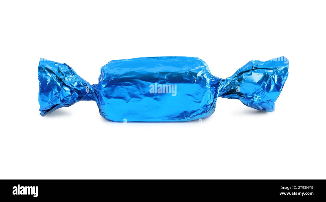 Tasty candy in light blue wrapper isolated on white Stock Photo - Alamy