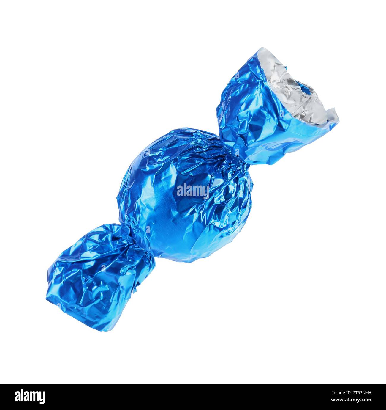 Tasty candy in blue wrapper isolated on white Stock Photo - Alamy