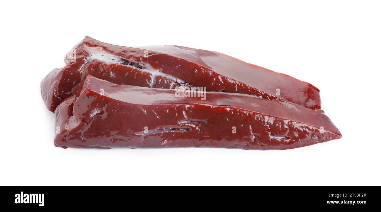 Cut raw beef liver isolated on white Stock Photo - Alamy