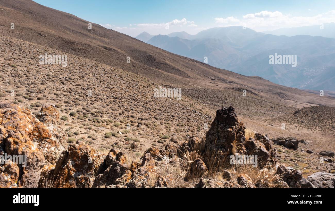 View from volcano Damavand in Elbrus mountain range, Iran Stock Photo ...