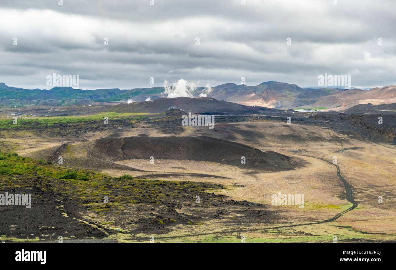 view of the Crater Hverfjall is a large crater near Lake Myvatn and one ...
