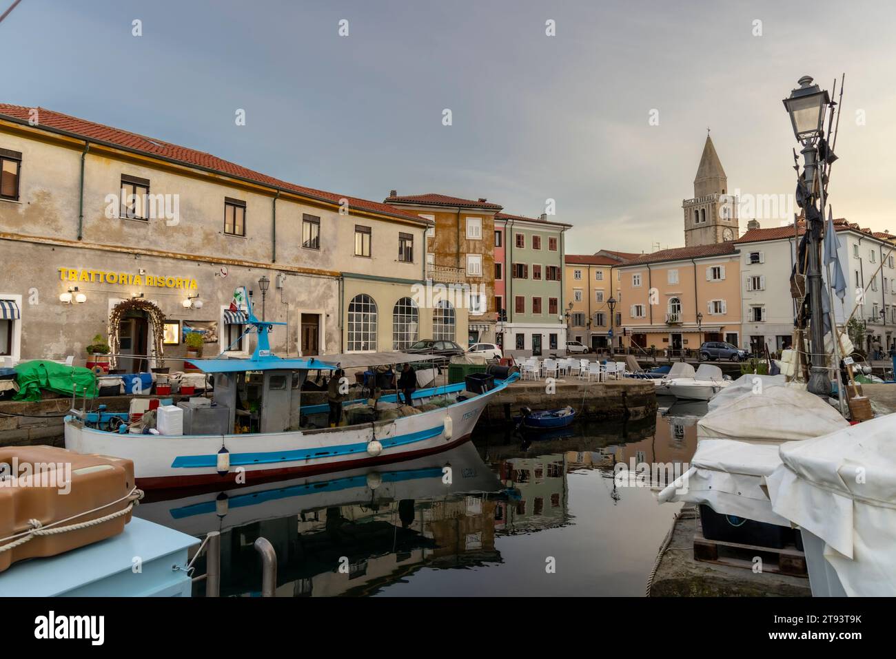 Muggia, Italy – November 18, 2023. Evening atmosphere in the old ...