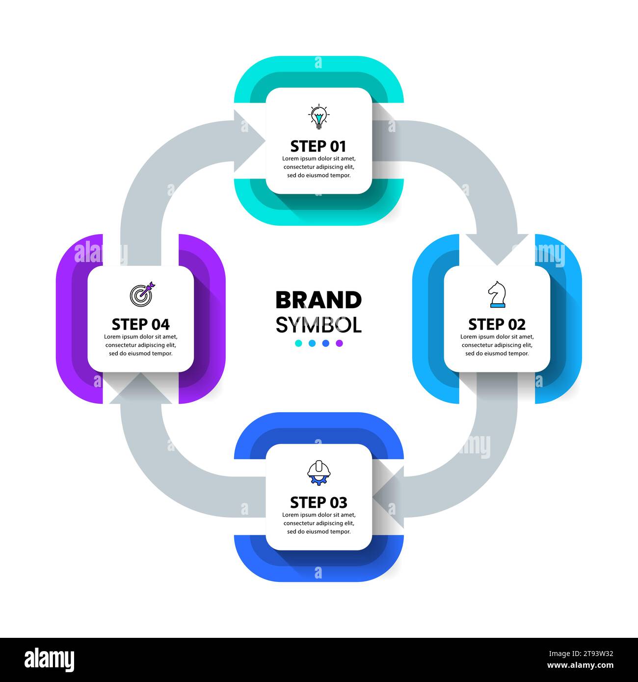 Infographic template with icons and 4 options or steps. Squares in a loop. Can be used for ...