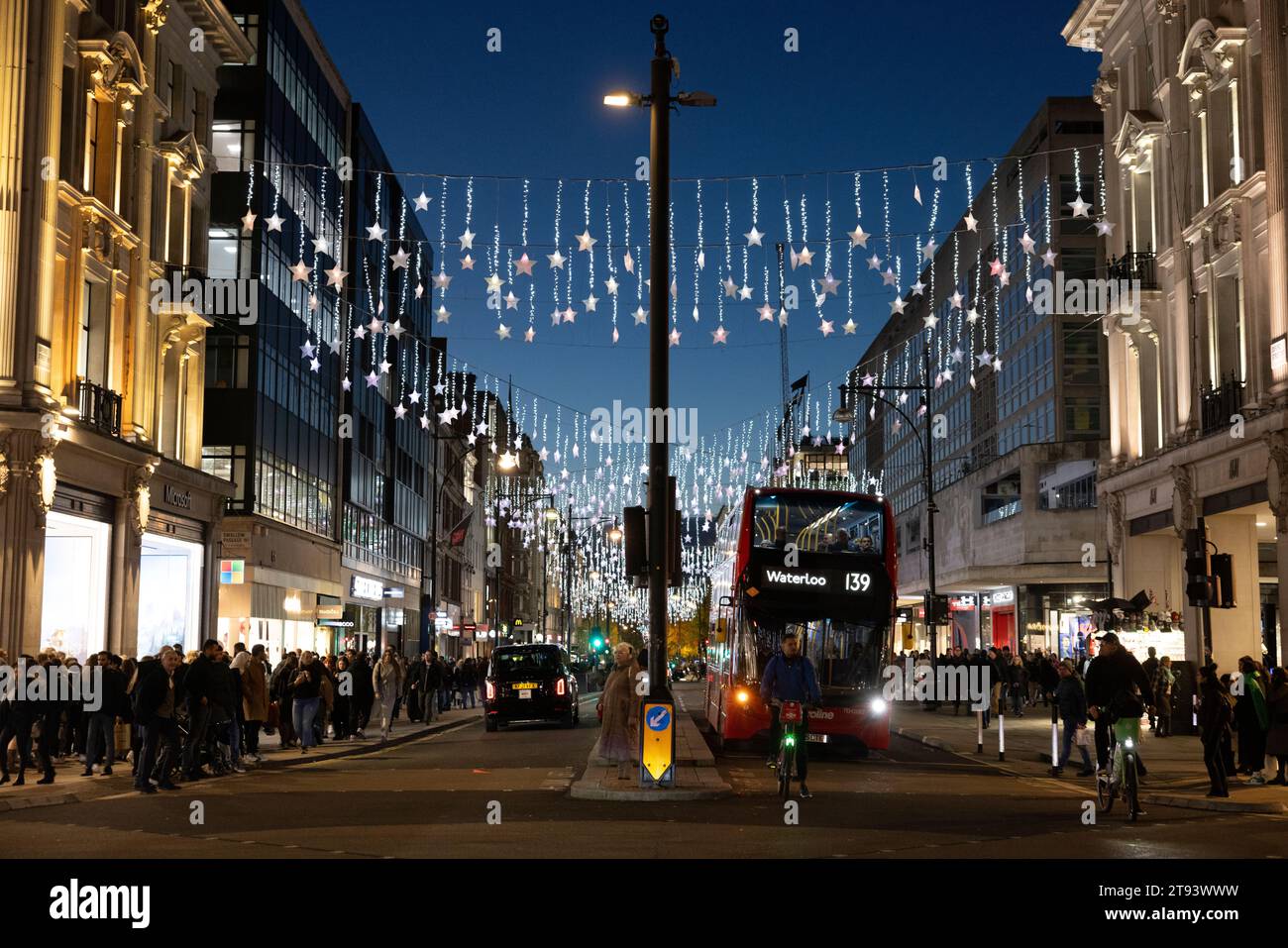 Christmas Lights at dusk on Oxford Street, London's West End, England ...