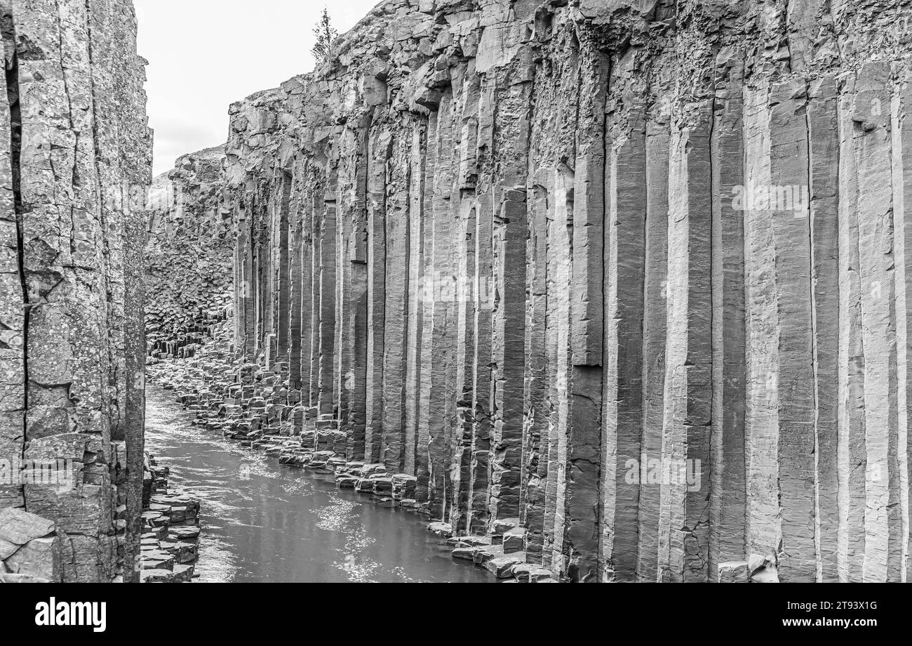 Studlagil canyon columns Black and White Stock Photos & Images - Alamy