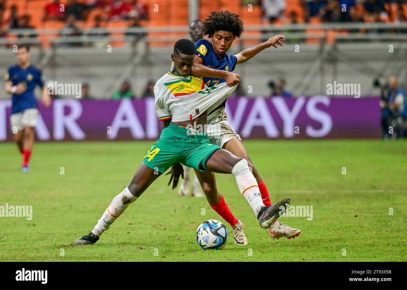 Jakarta, Indonesia. 22nd Nov, 2023. Tidiane Diallo (R) of France vies ...