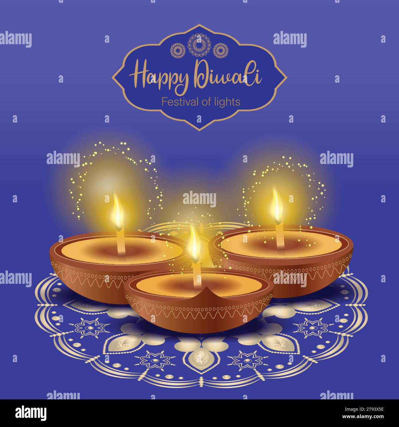 Happy Diwali ( Festival of lights) vector illustration with mandala ...